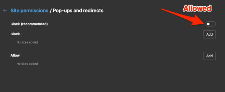 How To Allow Or Block Pop Ups And Redirects In Edge On The Desktop