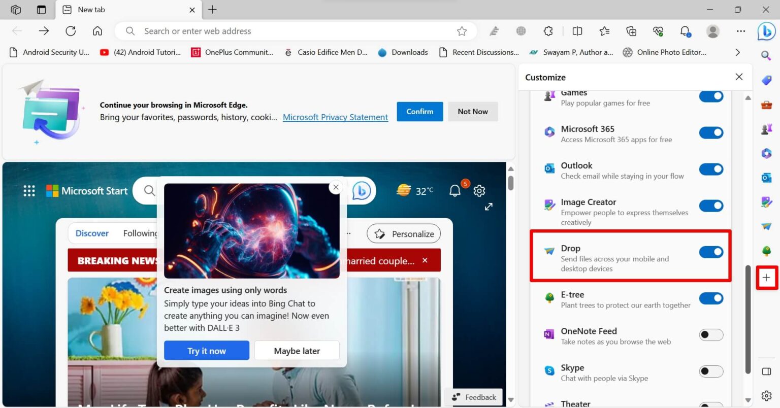 How to Use Microsoft Edge Drop to Share Files and images