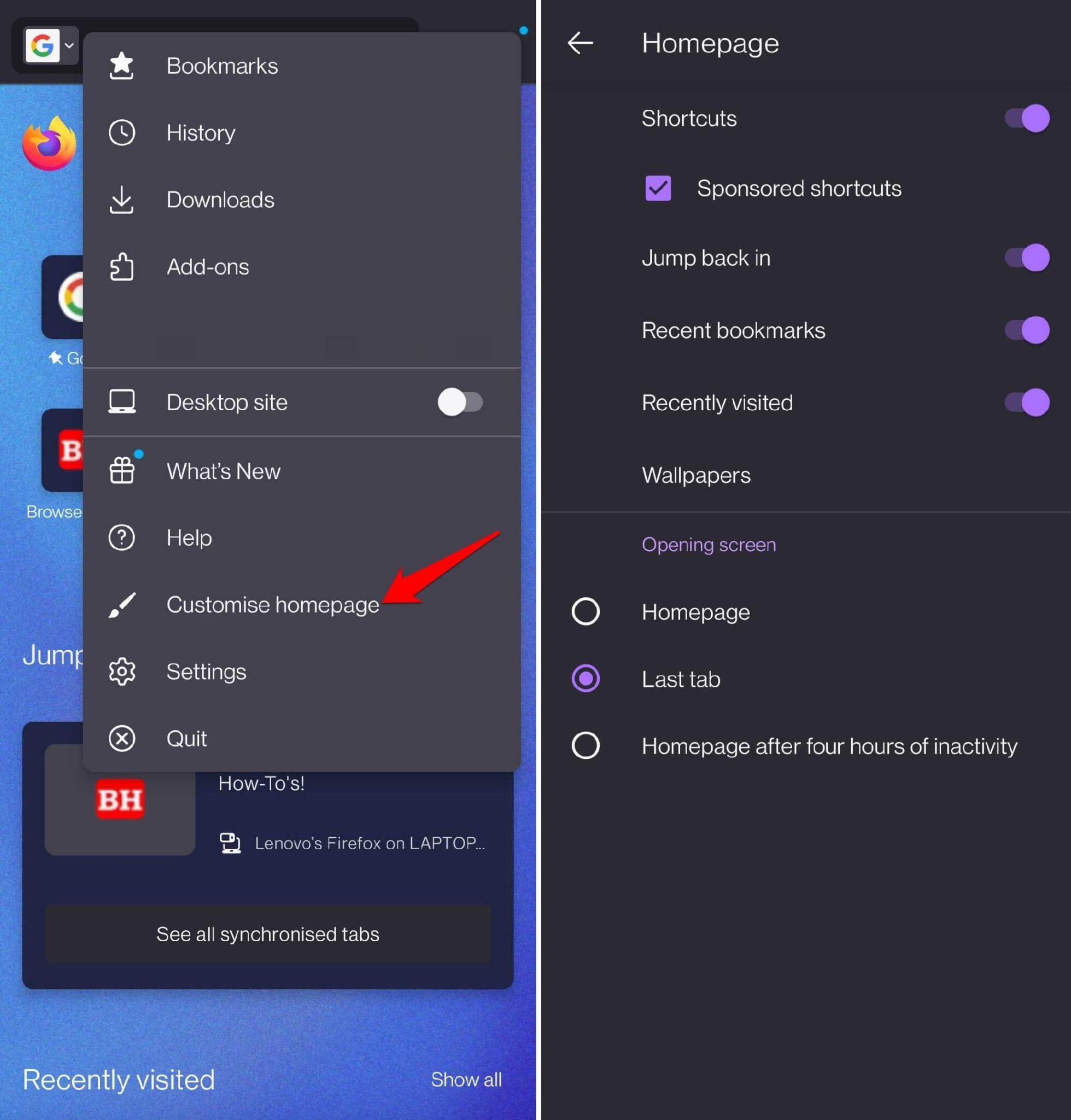 How to Setup Homepage Layout in Firefox on Android