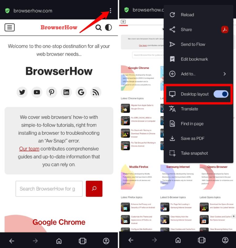 Enable the Desktop Site Mode in Opera on Android
