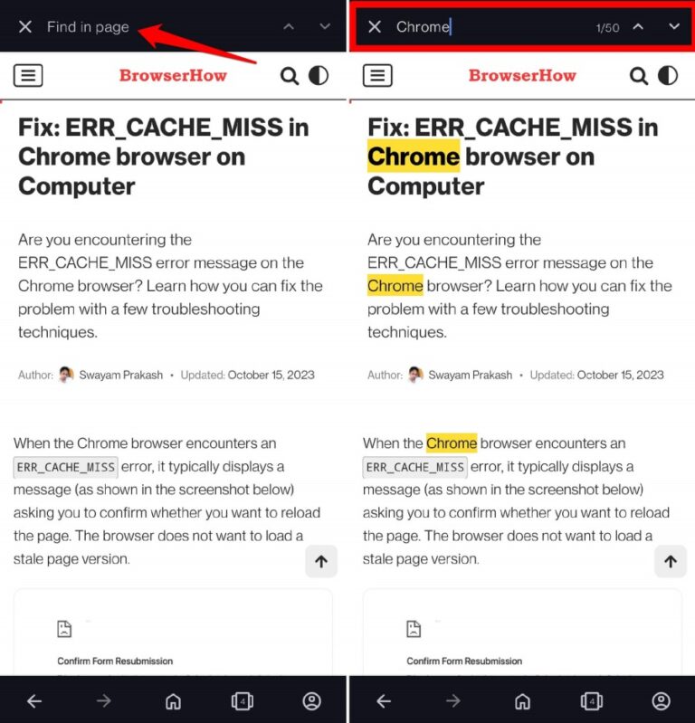 How to Search Text and Find on Page in Opera on Android