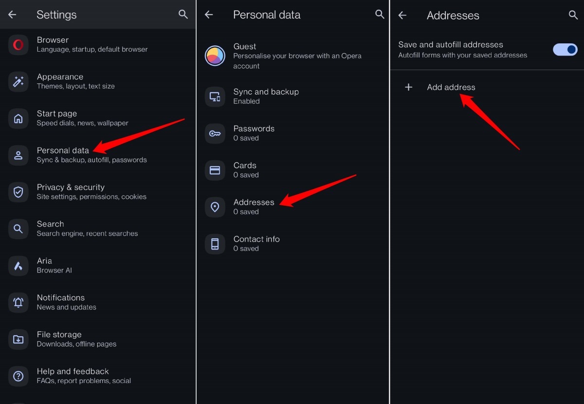 How to Add and Manage Addresses for Autofill in Opera on Android