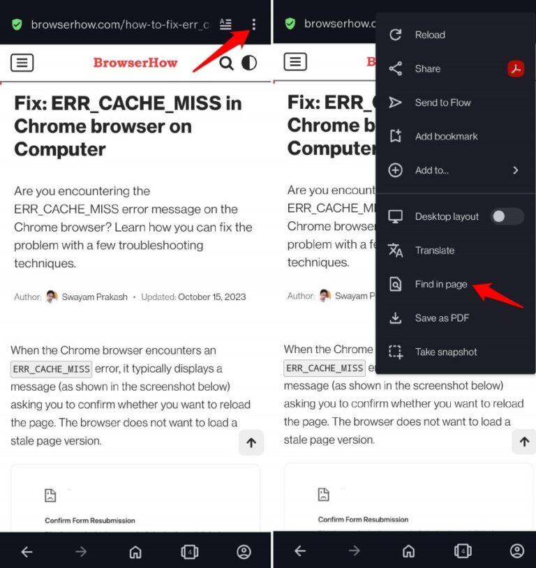 How to Search Text and Find on Page in Opera on Android