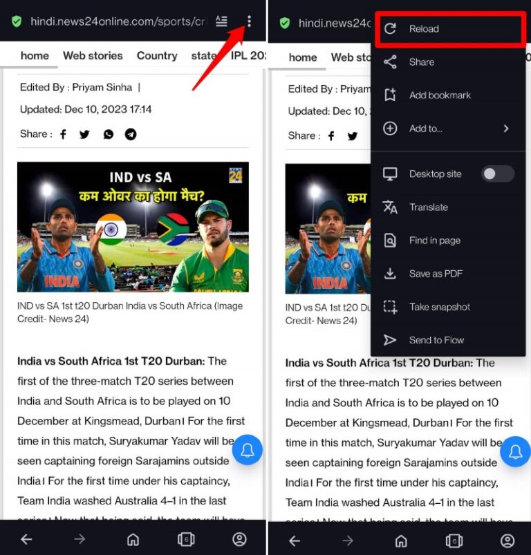 Hard Refresh and Reload a Web Page in Opera on Android