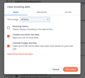 How to Clear Cookies and Cache from the Brave browser